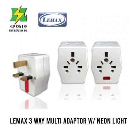 LEMAX 3 Way Multi-Adaptor 13A with Neon Light Indicator Adapter